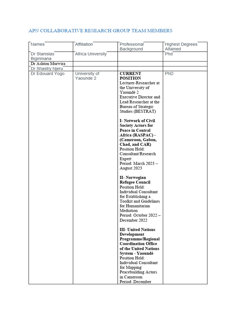 Apn Collaborative Research Group Team Members | PDF | International ...
