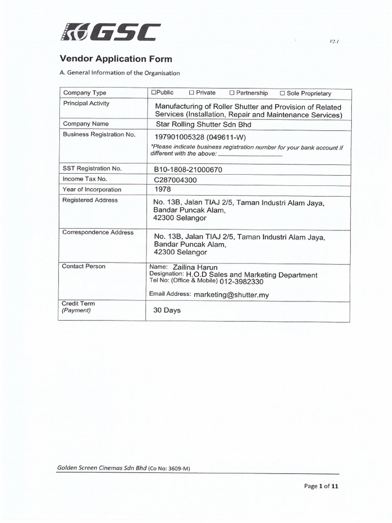 GSC Vendor Application Form | PDF
