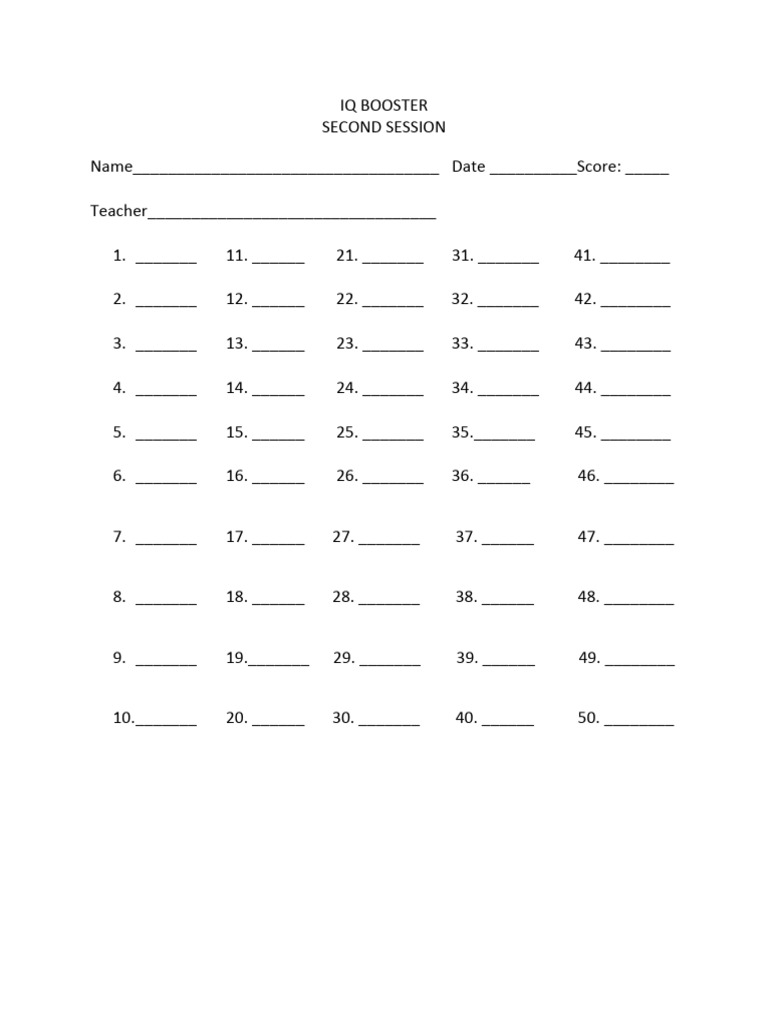 Iq Booster-Answer Sheet | PDF