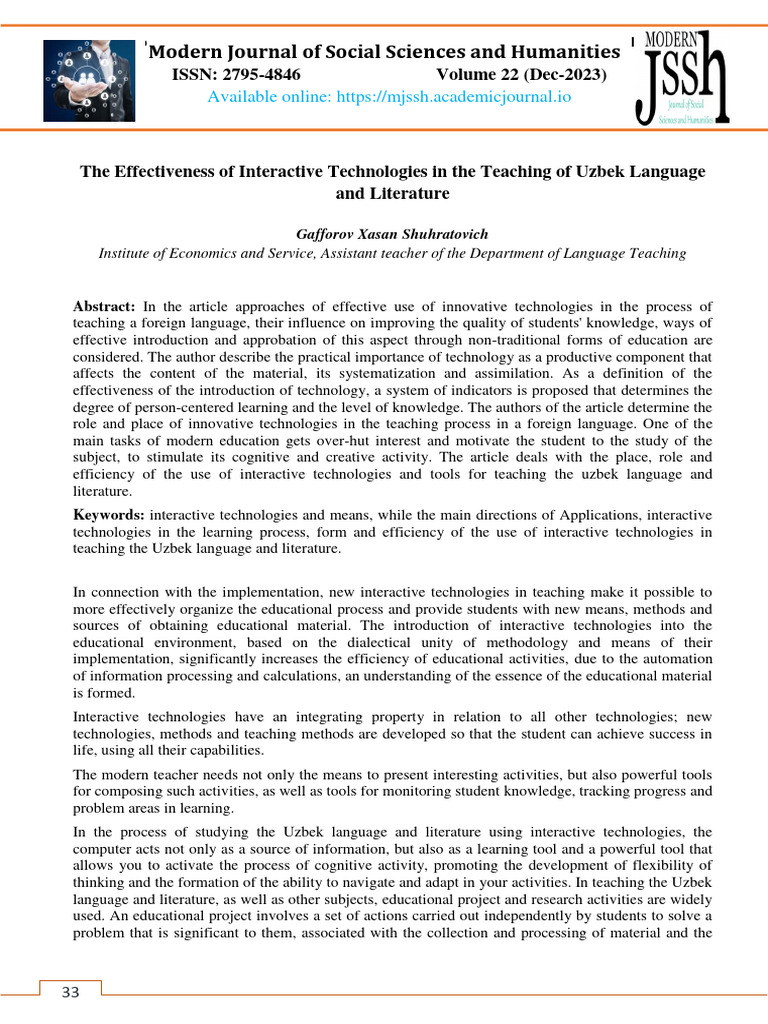 The Effectiveness of Interactive Technologies in The Teaching of Uzbek ...