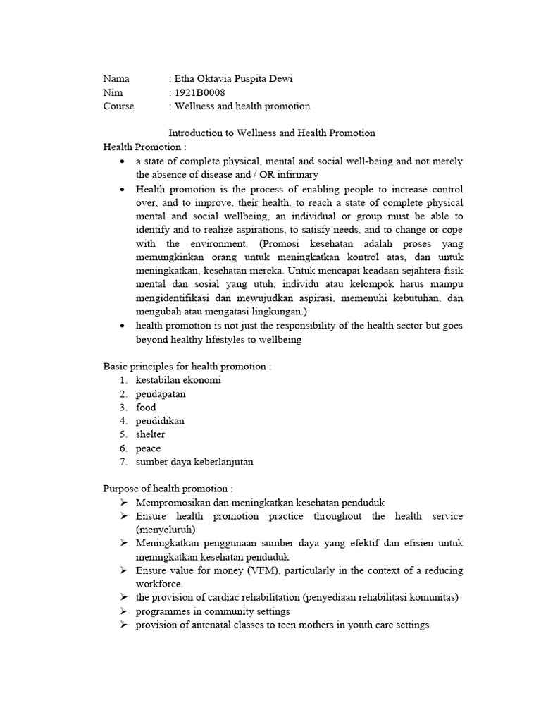 Topic 1 - Introduction Wellness and Health Promotion | Download Free ...