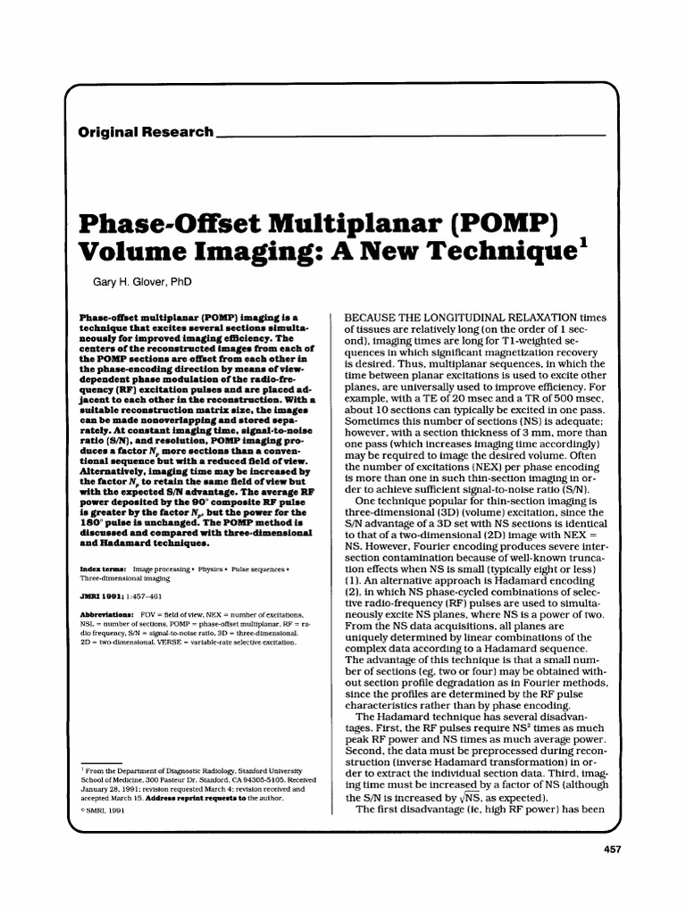 Glover - 1991 - Phase-Offset Multiplan | PDF | Fourier Transform | Magnetic Resonance Imaging