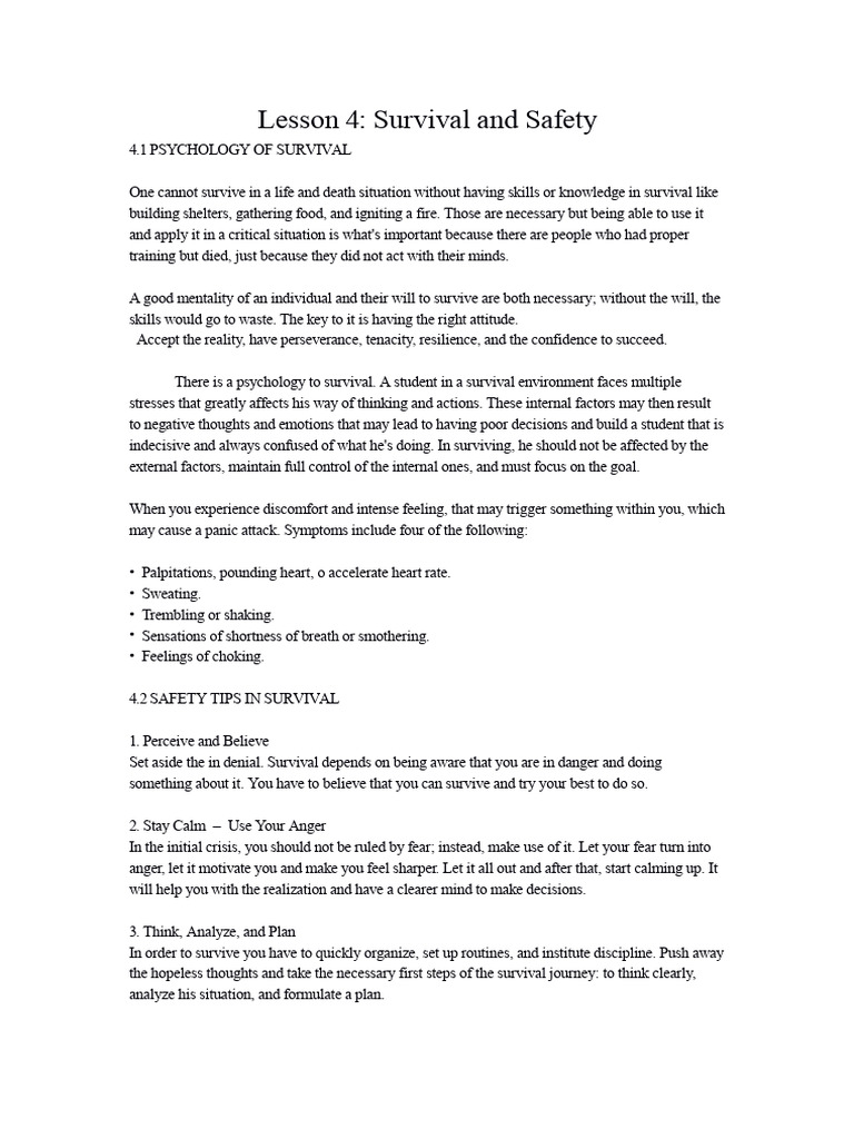 Survival Psychology and Safety Tips | PDF | Emergency Management ...