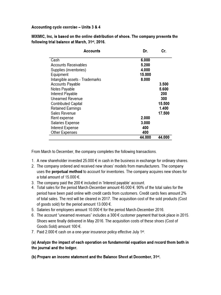 Accounting Cycle Exercise for MIXMIC, Inc. | PDF | Debits And Credits ...