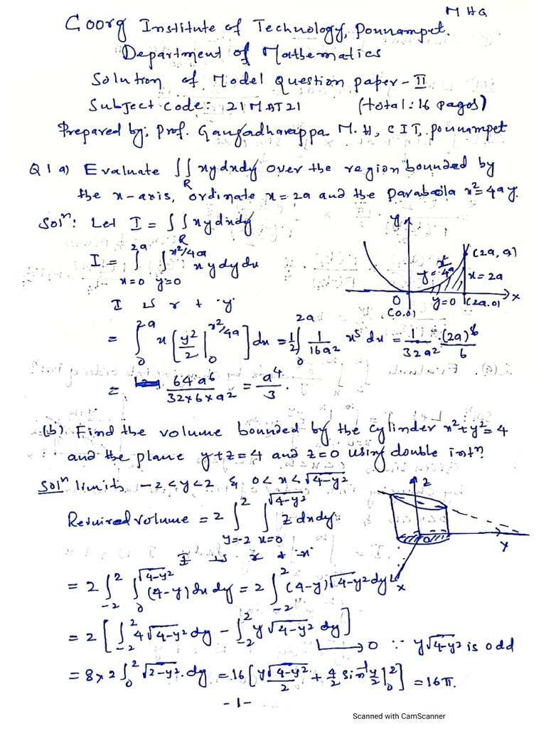 21MAT21 - Solution of Model Question Paper - II | PDF