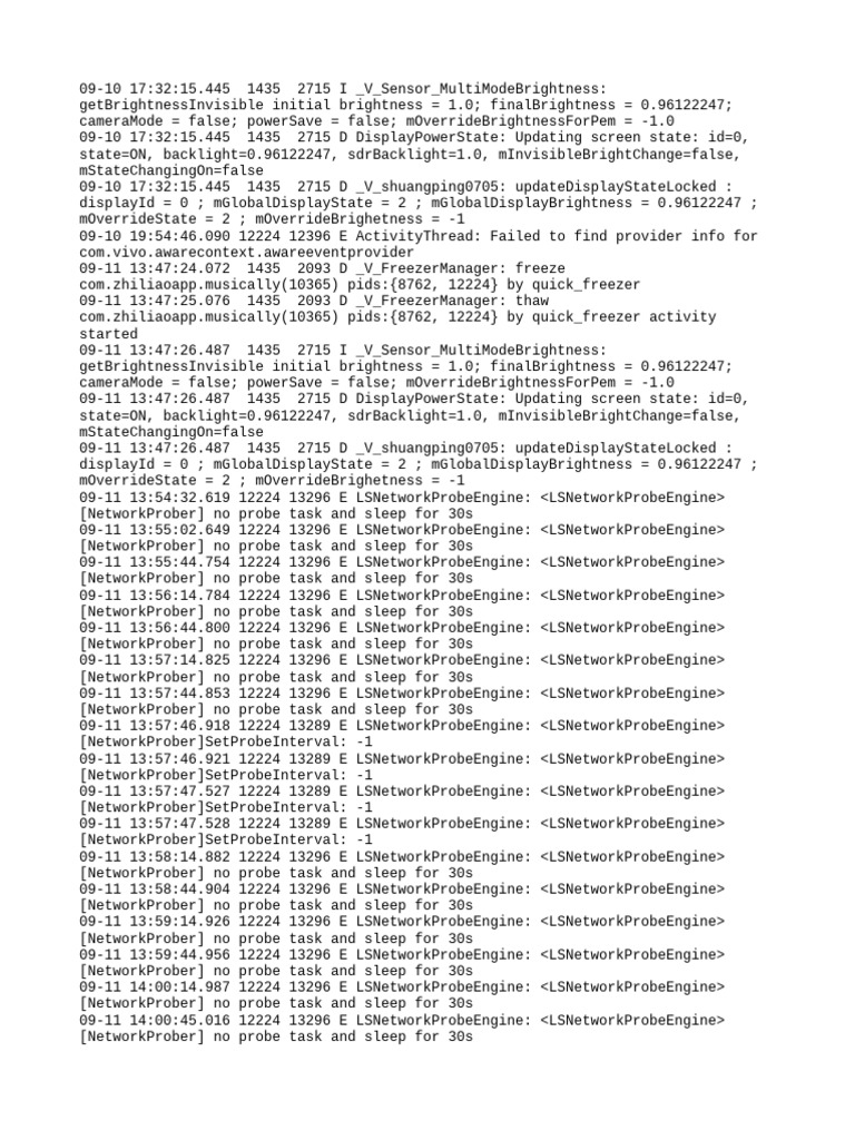 System Log: Brightness & Network Errors | PDF | Java (Programming Language) | Computer Science