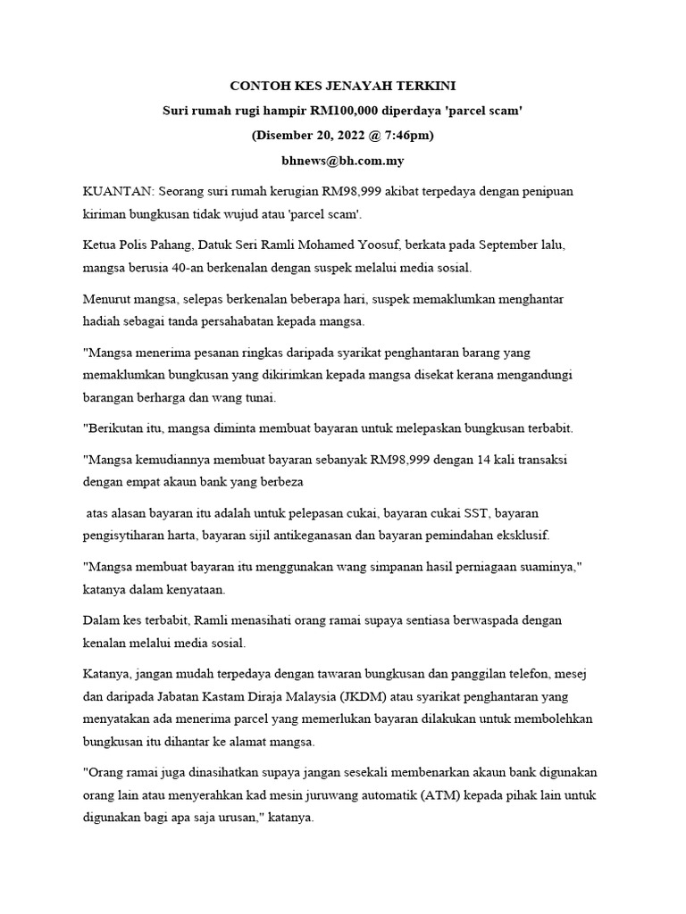 Contoh Kes Jenayah Terkini | PDF