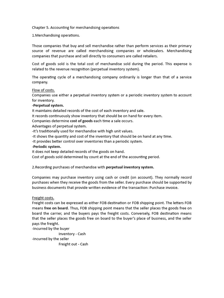 Chapter 5. Accounting For Merchandising Operations | PDF | Debits And ...