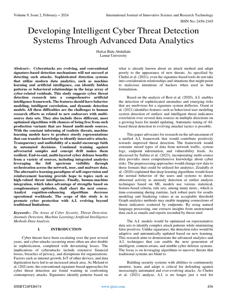 Developing Intelligent Cyber Threat Detection Systems Through Advanced Data Analytics Pdf 