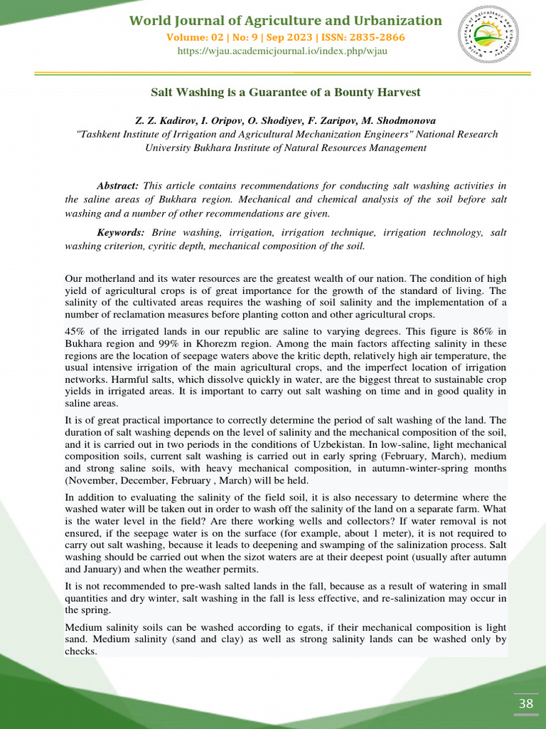 Salt Washing Is A Guarantee of A Bounty Harvest | PDF | Soil | Salinity