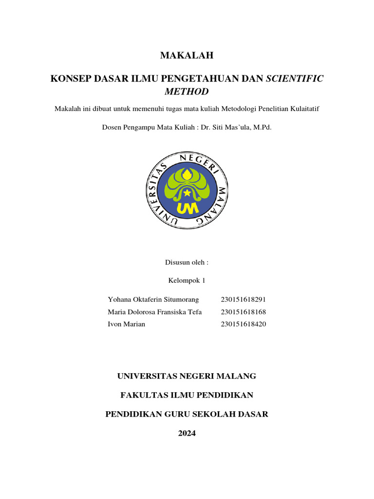 Makalah Kelompok 1 Konsep Dasar Ilmu Pengetahuan Scientific Method | PDF | Pengembangan Diri ...