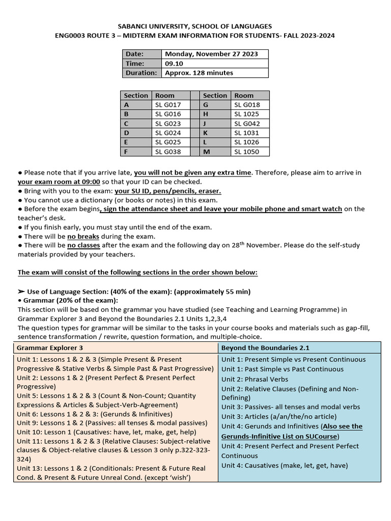 r3 Fall 2023-2024 MT St. Info Sheet | PDF | Verb | Syntax