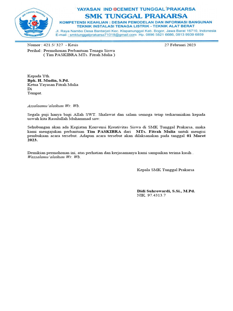 Suraat - Permohonan - Karyawan SMKTP | PDF