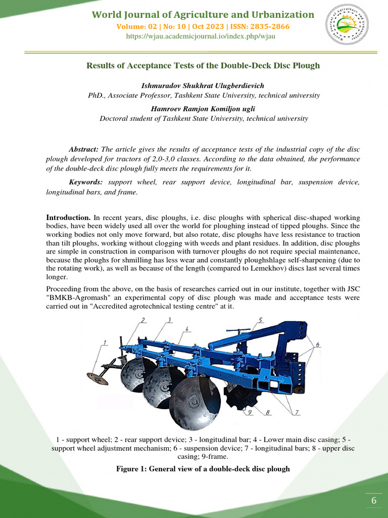 Results of Acceptance Tests of The Double-Deck Disc Plough | PDF ...