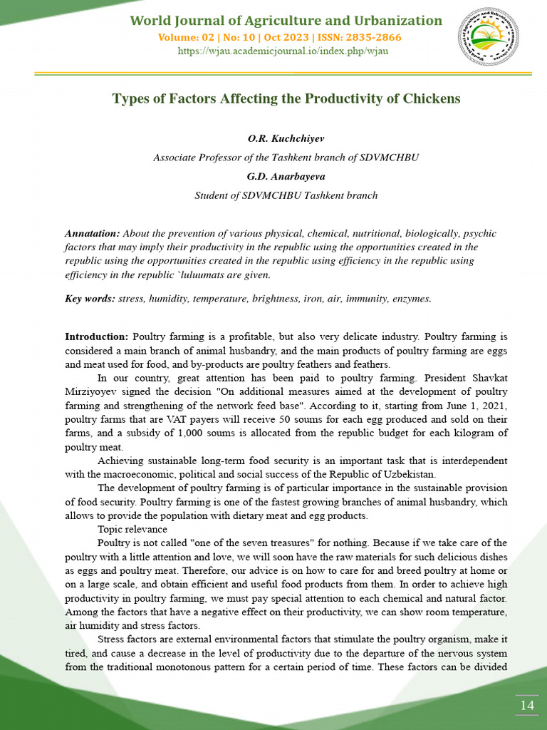 Factors Influencing Chicken Productivity | PDF