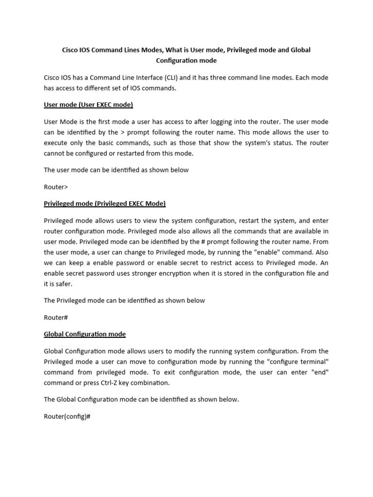 Cisco IOS Command Lines Modes | PDF