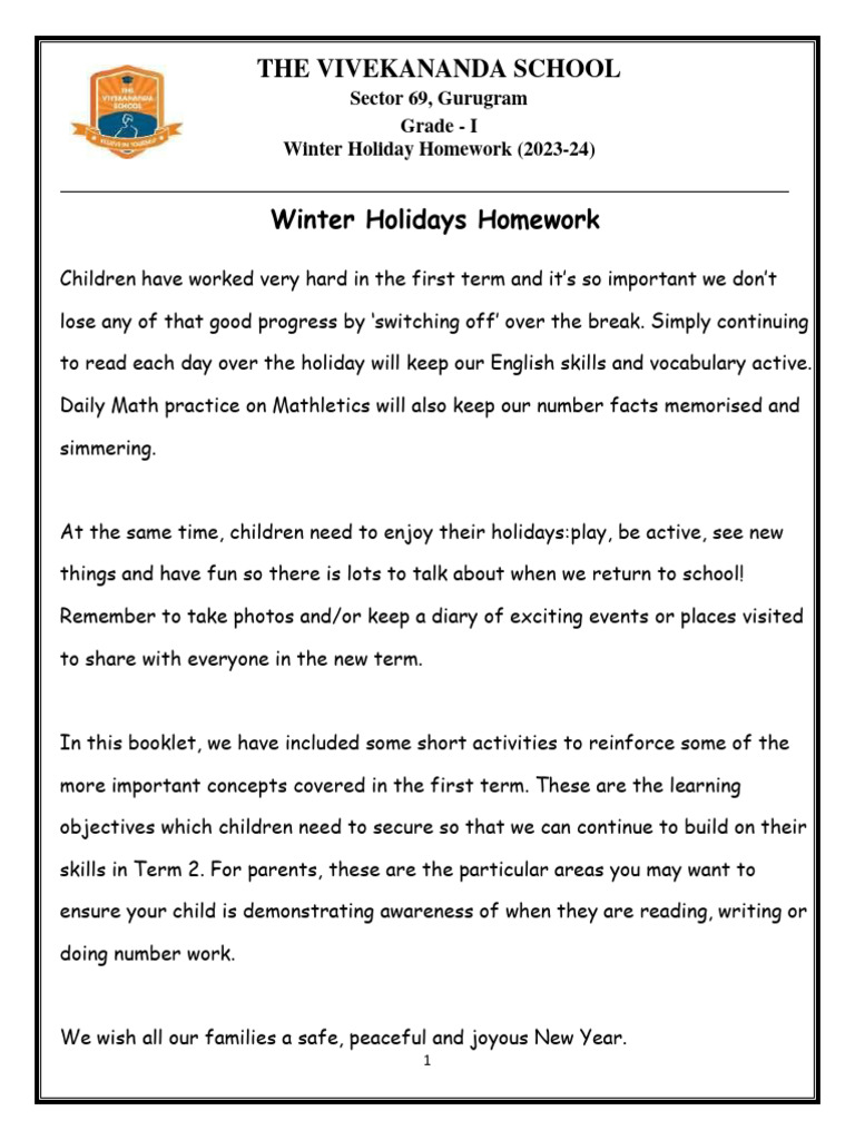 Grade I Winter Homework 2023-24 | PDF