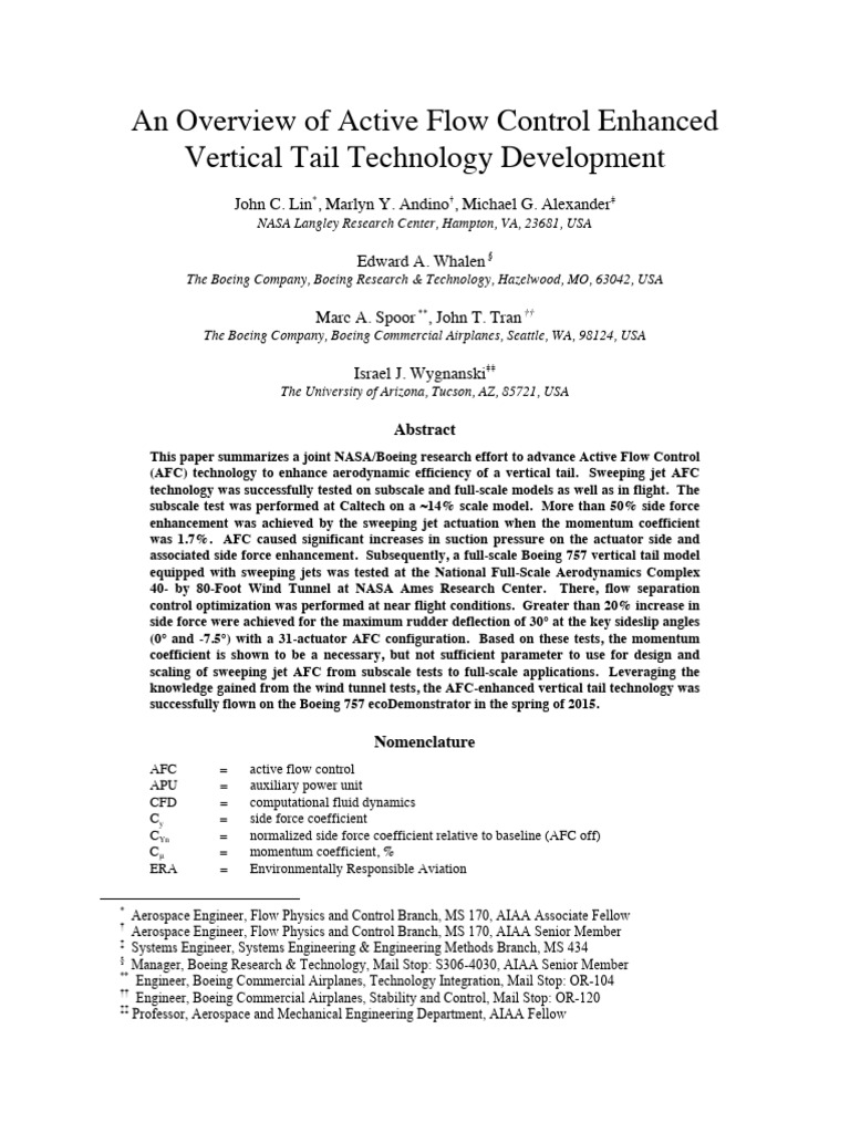 An Overview of Active Flow Control Enhanced - NASA11 | PDF | Empennage | Wind Tunnel