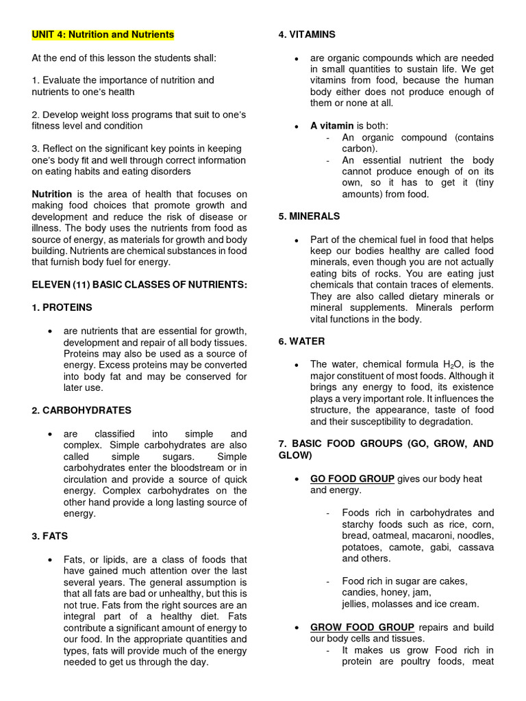 PATHFIT UNIT 4 - Nutrition and Nutrients | PDF | Nutrients | Nutrition