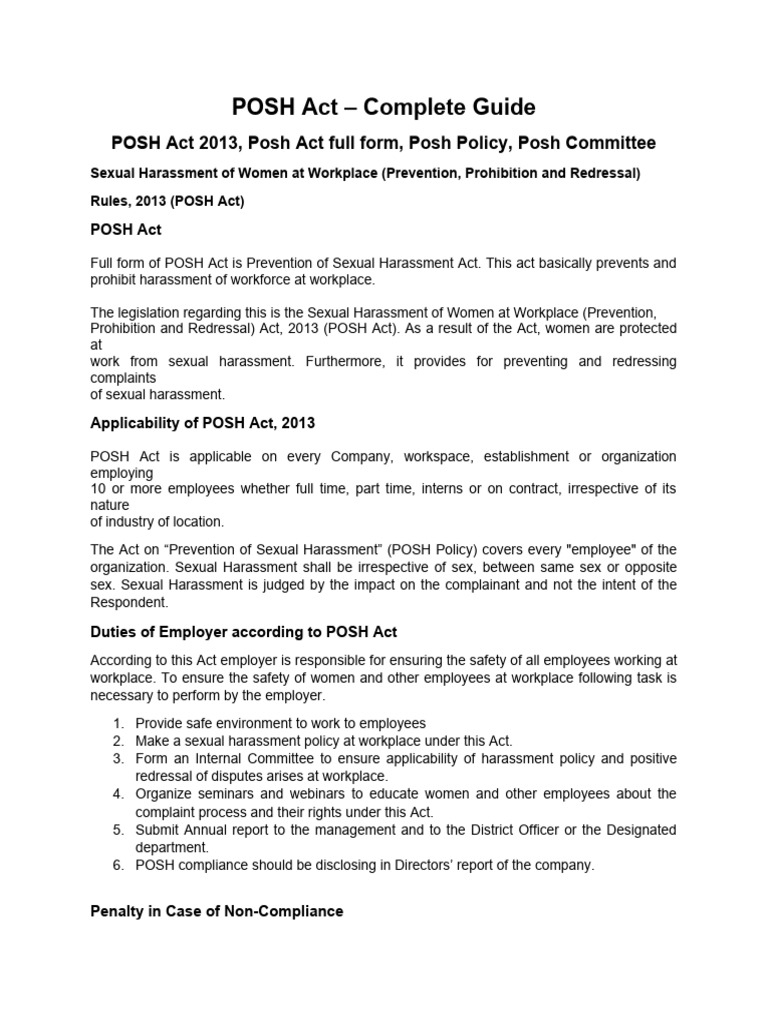 POSH Act-Complete Guide | Download Free PDF | Sexual Harassment | Employment