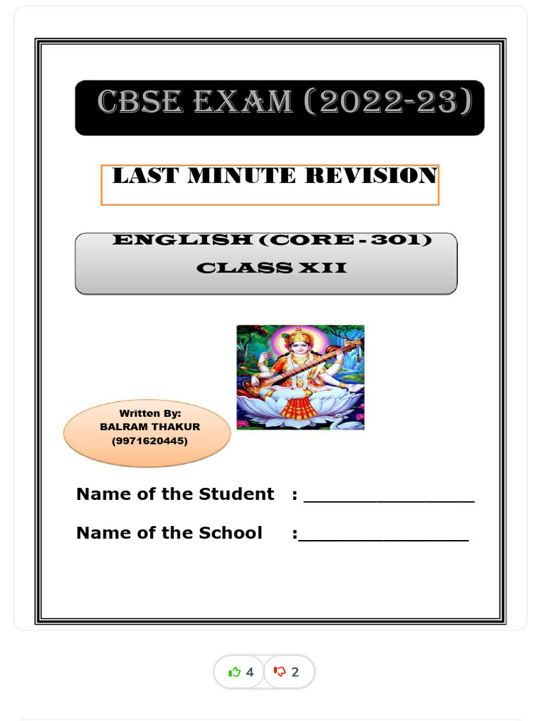 Last Minute Revision For Class Xii Compress | PDF | Reading Comprehension Last Minute Revision For Class Xii Compress | PDF | Reading Comprehension