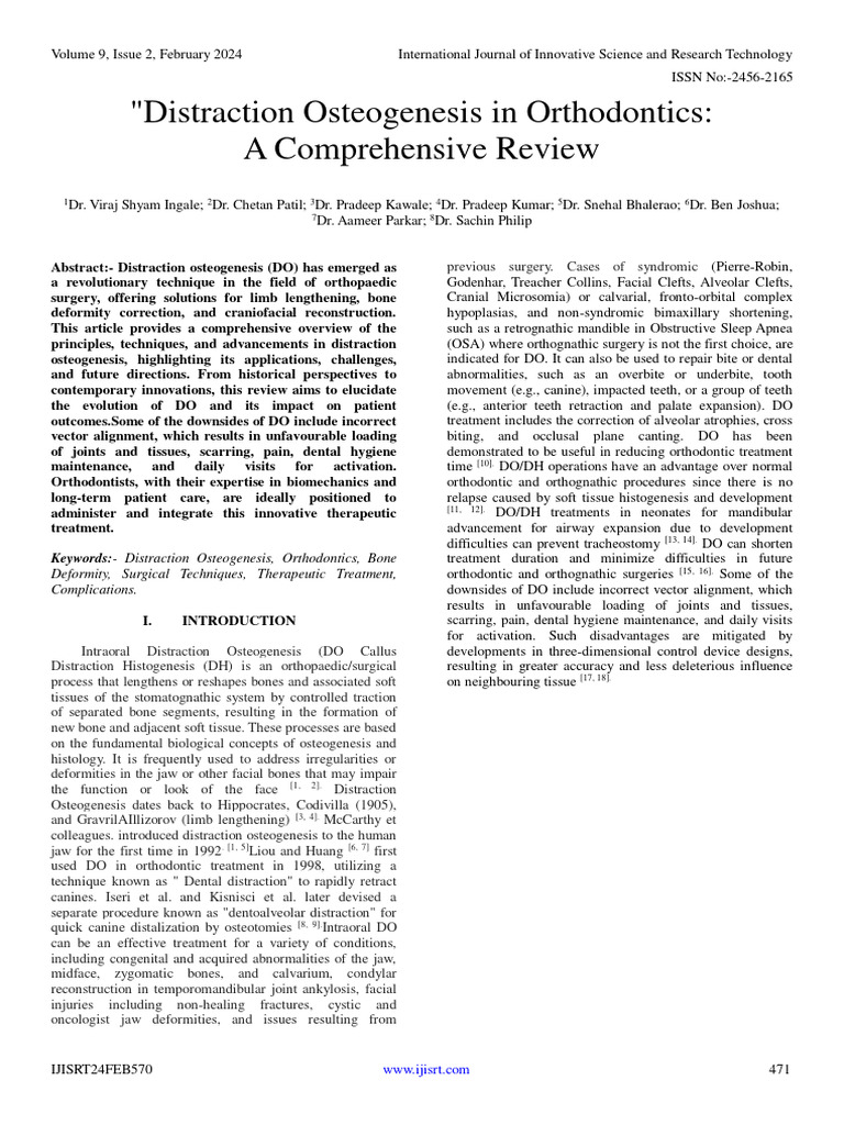 "Distraction Osteogenesis in Orthodontics: A Comprehensive Review | PDF ...