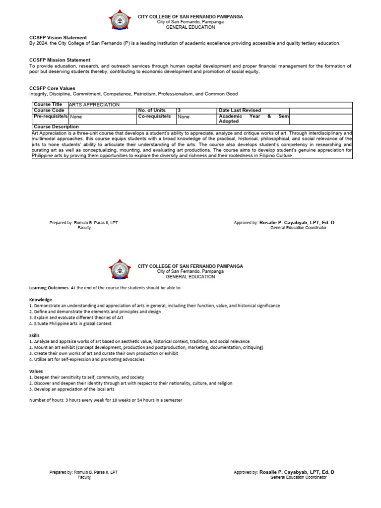 Art Appreciation Rev Syllabus Rbpii | PDF