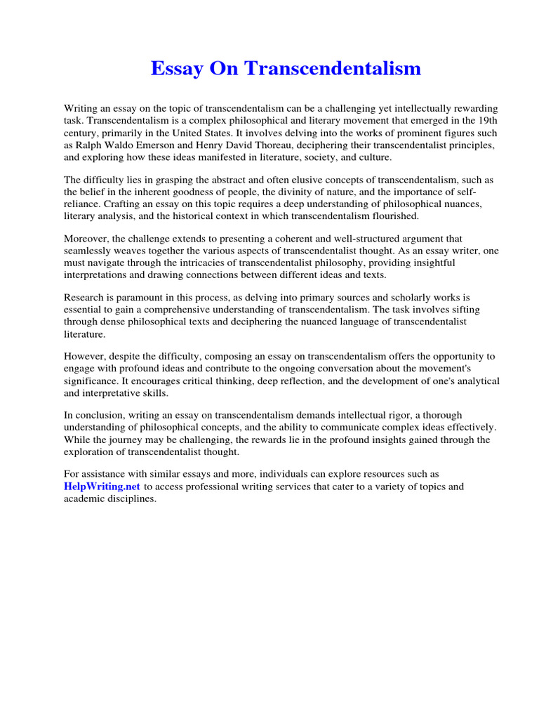 Essay On Transcendentalism | PDF