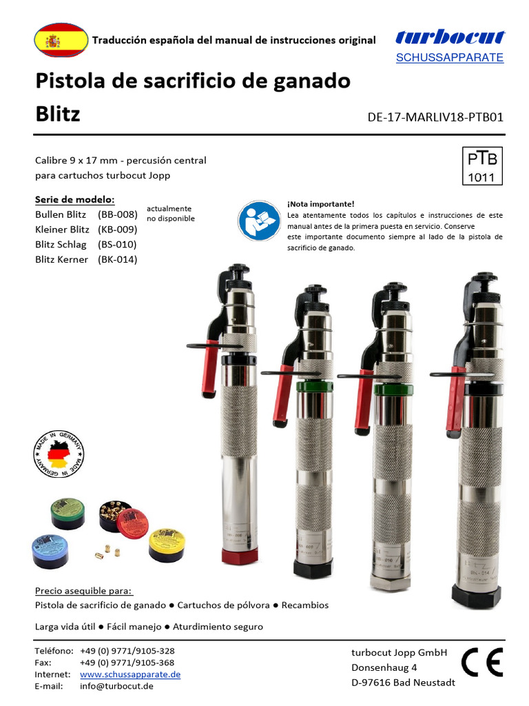 Blitz Manual de Instrucciones ES | PDF | Cartucho (armas de fuego) | Pistola
