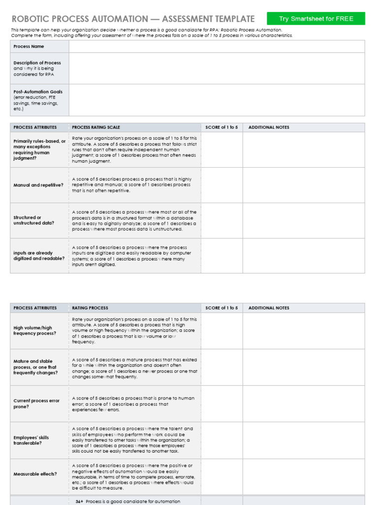 RPA Assessment Template Guide | PDF | Automation | Information