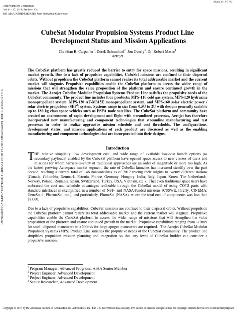 CubeSat Modular Propulsion Systems Product Line | PDF