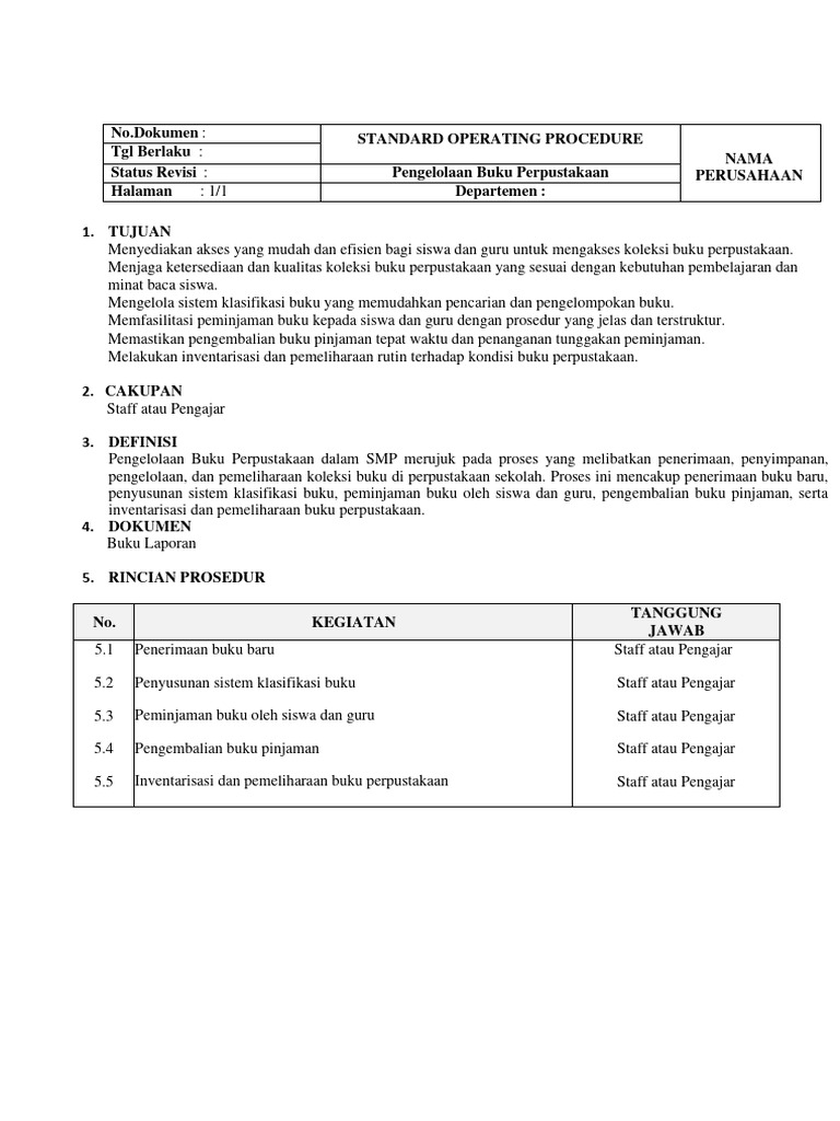 Sop Pengelolaan Buku Perpustakaan | PDF