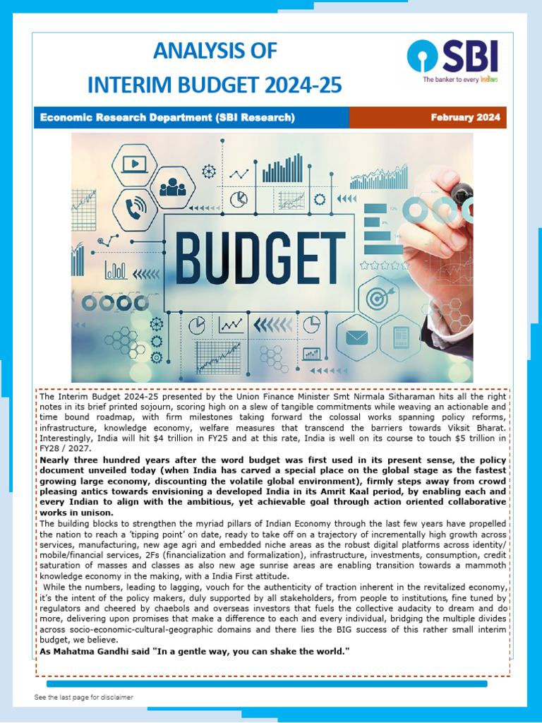 Budget 2024-25 - SBI Analysis | PDF | Government Budget Balance | Taxes