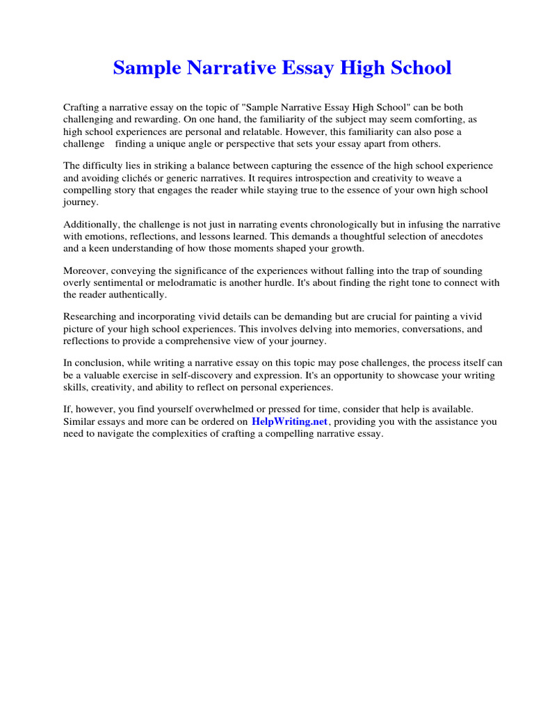 Sample Narrative Essay High School | PDF