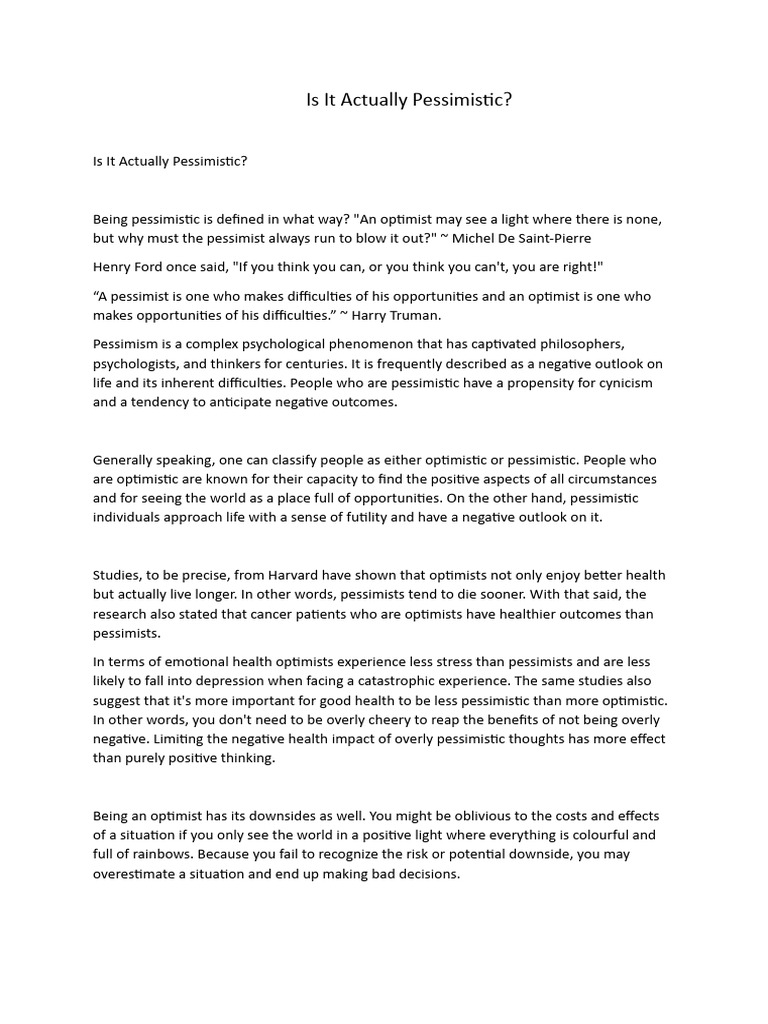 Essay | PDF | Optimism | Pessimism