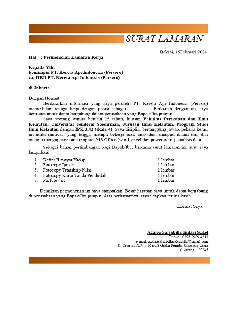 Surat Lamaran PT Kai | PDF