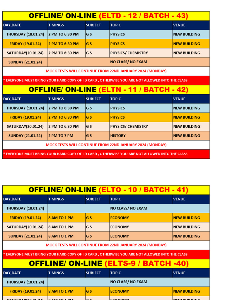 Student Time Table (18TH January To 21ST January 2024) | PDF | Online ...