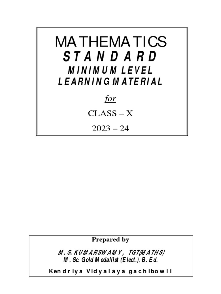 X Maths Minimum Level Learning Material | Download Free PDF | Circle | Factorization