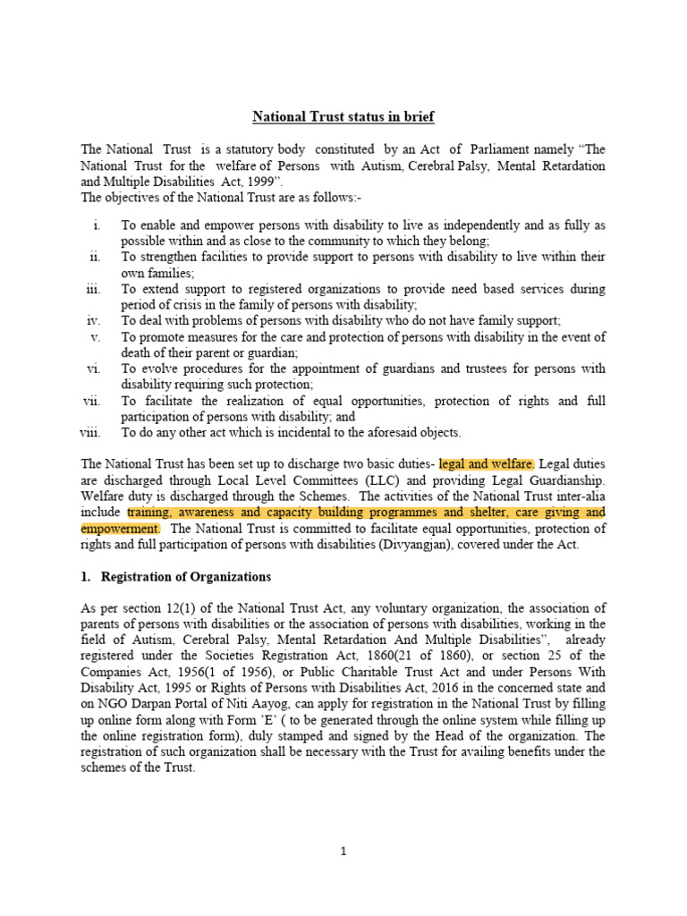 National Trust Status in Brief | PDF | Legal Guardian | Disability
