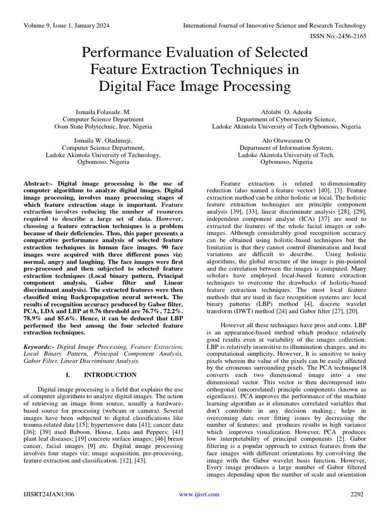 Performance Evaluation Of Selected Feature Extraction Techniques In