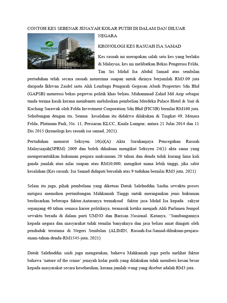 Kes Sebenar Jenayah Kolar Putih Di Dalam Dan Diluar | PDF