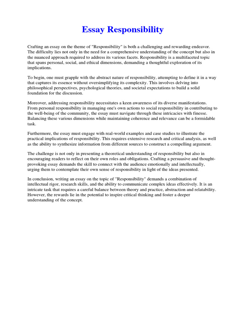 Essay Responsibility | PDF