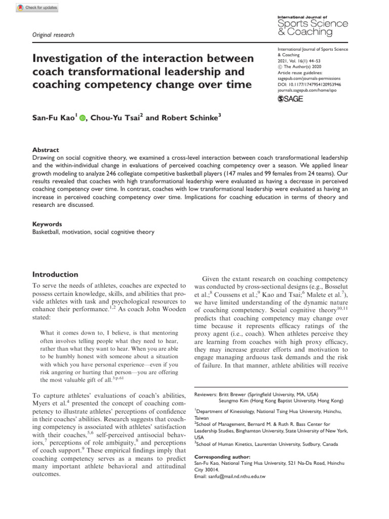 Investigation of The Interaction Between Coach Transformational Leadership and Coaching ...