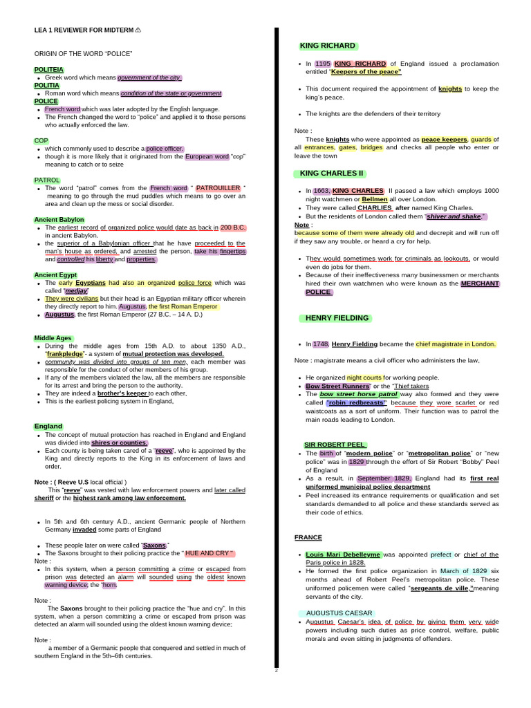 LEA 1 Reviewer | PDF | Police | Corazon Aquino