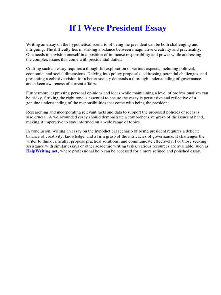 If I Were President Essay | PDF | Finance & Money Management | Politics