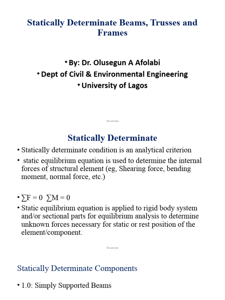 Equilibrium in Statically Determinate Structures | PDF | Truss | Bending