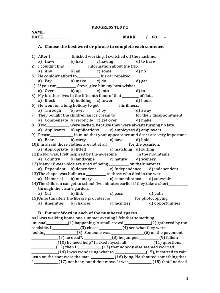 Progress Test 1 | PDF