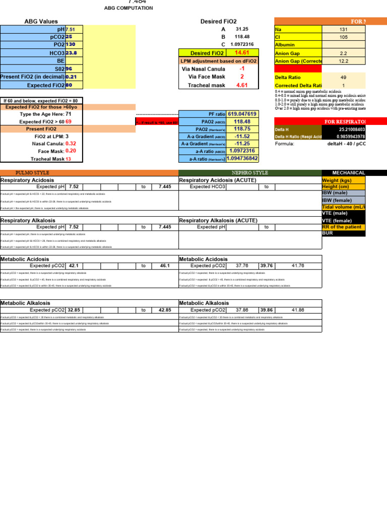 ABG Calculator | PDF | Human Diseases And Disorders | Metabolic Disorders
