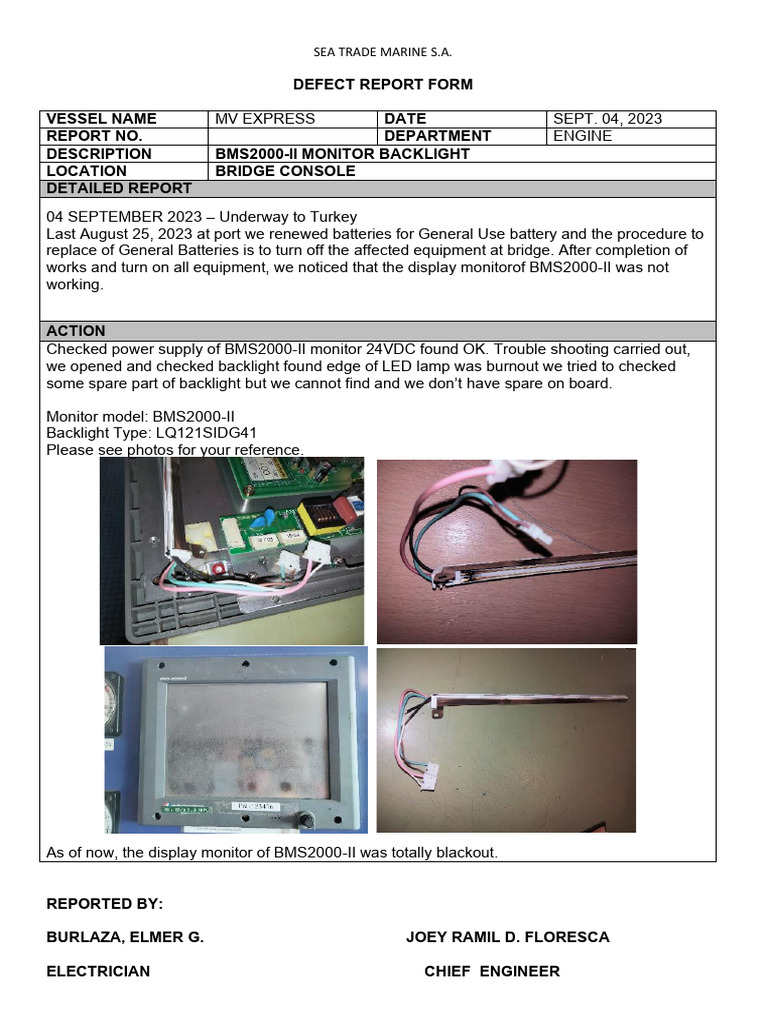 Defect Report BMS2000 - II Backlight Defective | PDF | Business ...
