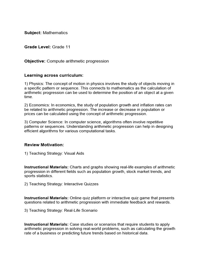 Lesson Plan | PDF | Learning | Arithmetic